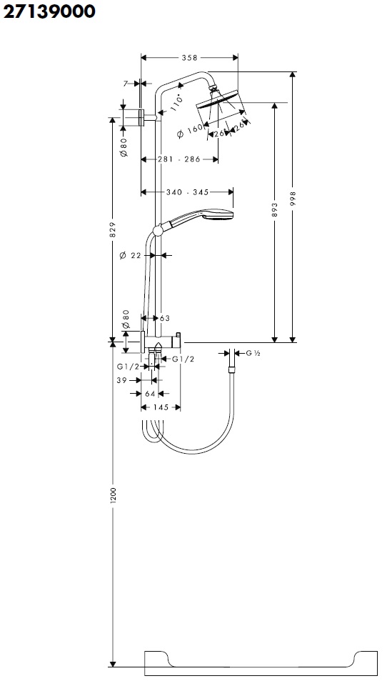 Hansgrohe Croma 100 Showerpipe Reno Ø 160 mm, króm 27139000 - Kádkirály ...