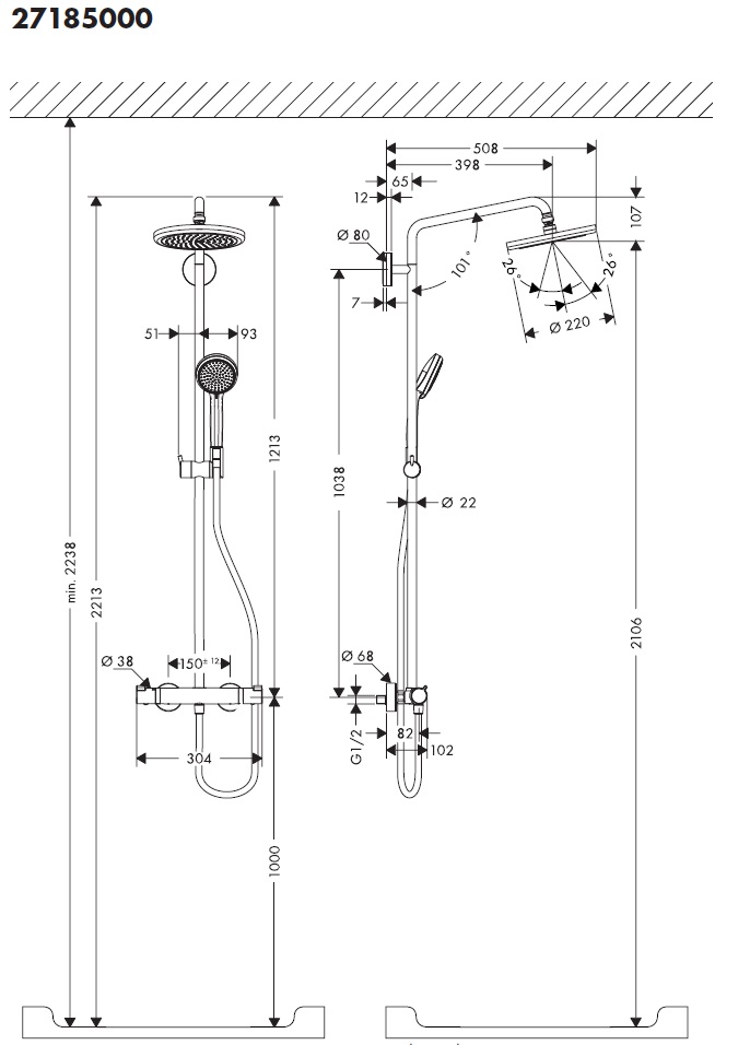 Hansgrohe Croma 220 Showerpipes Ø 220 mm - Termosztátos csapteleppel ...